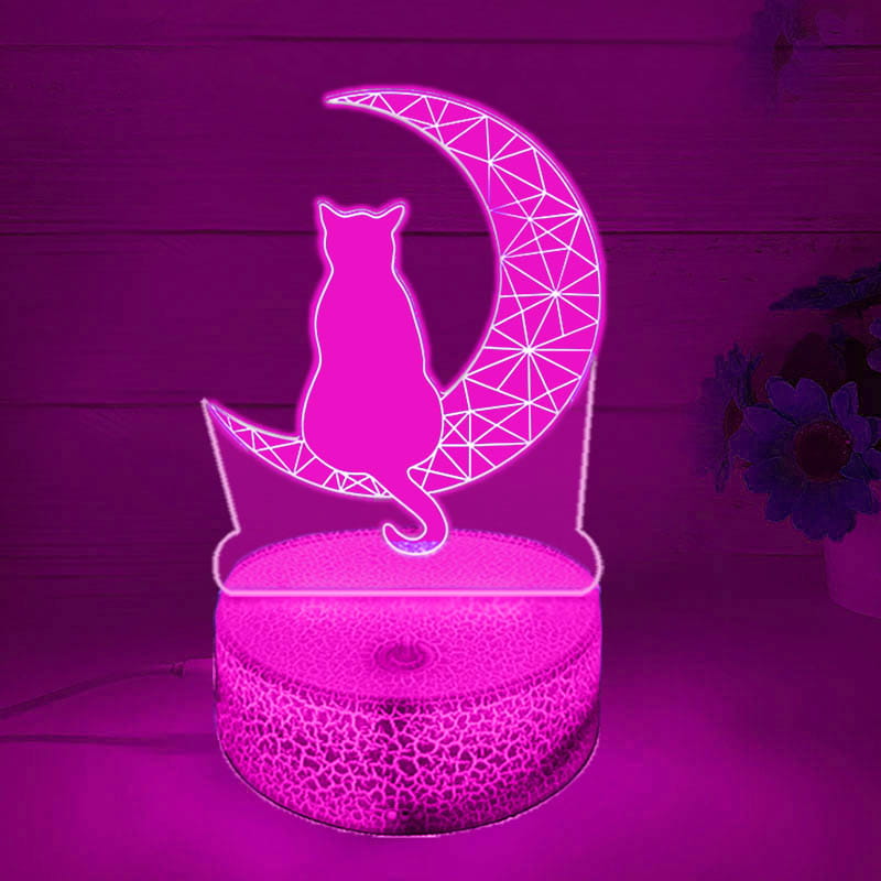 Neon LED USB Kot na Księżycu | Duża Lampka Ścienna do Sypialni